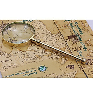 RII Magnifying Glass with Solid Brass Handle, Handheld Magnifying Glass Lens, Antique Magnifier, Reading, Inspection, Coin & Stamp, Astrologer, Low Sight Elderly Collectible Décor Gift