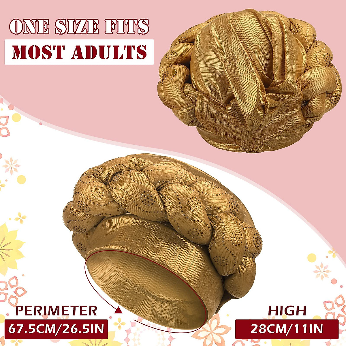 JenPen 3 Pcs African Turban Head Wrap for Women Pre Tied African Braid Turban Beanie Cap Stretchy Crystals Sequin Twisted Head Turbans for Women and Girls, 3 Colors