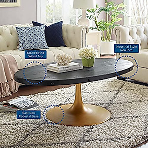 Modway Drive Round Pedestal Wood and Iron Coffee Table