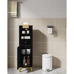 Hzuaneri Bathroom Storage Cabinet, Corner Floor Cabinet with Drawers and Doors, Narrow Toilet Paper Cabinet, Bathroom Organizer with Adjustable Shelf, for Small Spaces, Black BC29804G