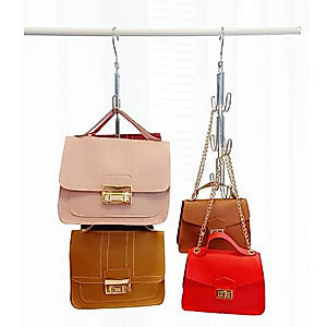 GXLQIJU Metal Purse Hangers,360°Rotating Space Saving Hangers Closet Organizer,Hanger for Storing and Organizing Purses, Handbags, Backpacks,Crossovers,Scarfs,Belt.(Silver 2pack)