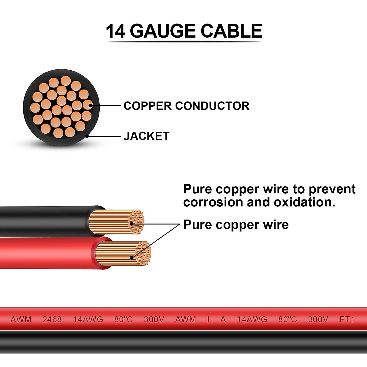 10ft 14AWG 12V DC Extension Cable DC 2.1mm x 5.5mm 5521 Power Supply Adapter Flat Extender Cord,Female to Male Wire for CCTV Security Camera,IP Network Camera,DVRs and More Devices