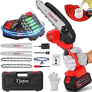 Mini Chainsaw Cordless 6-inch, Electric Hand Held Chain Saw with Automatic Oiler for Yard Cleaning, Wood Cutting and Branch Trimming.