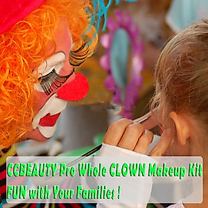 CCbeauty Clown Makeup Kit Professional White Black Red Face Paint Foundation Cream, 6 Brushes,Red Nose for Halloween Special Effects SFX Joker Skeleton Vampire Zombie Cosplay Dress Up Makeup