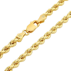 Nuragold 10k Yellow Gold 3mm Solid Rope Chain Diamond Cut Pendant Necklace, Mens Womens Jewelry 16" 18" 20" 22" 24" 26" 28" 30"
