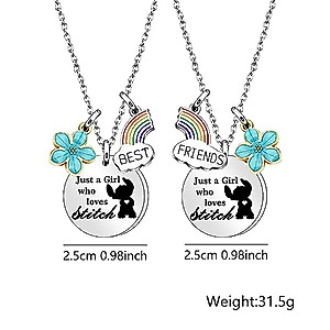 Best Friends Gift For Girls,2pcs Silver Pendant Long Necklaces "Just A Girl Who Love Stitch" For Girls BFF Bestie Friends Classmates Roomates Birthday Christmas Graduation