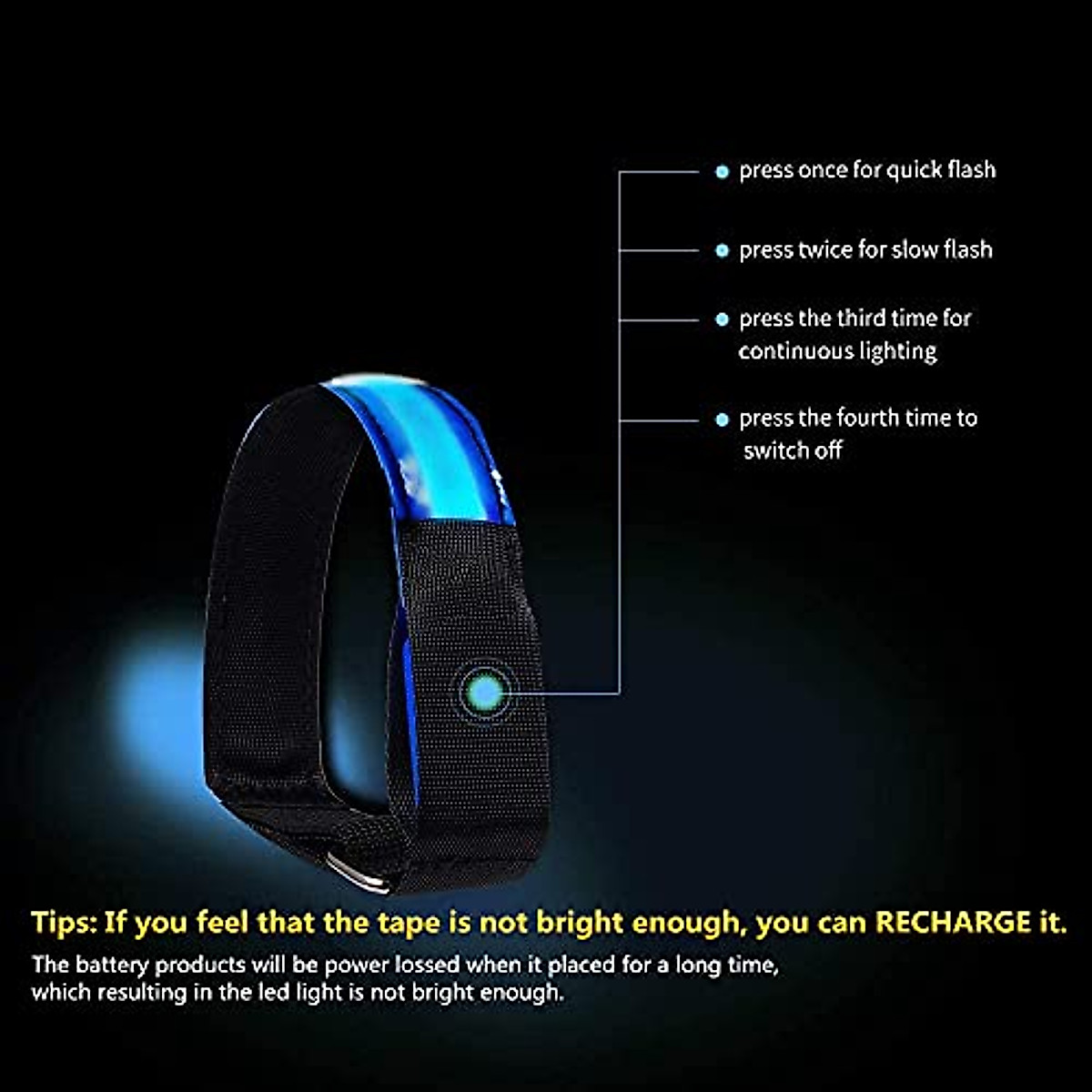 OMKHE Running Light for Runners (2 Pack) Rechargeable LED Armband Reflective Running Gear, LED Light Up Band for Joggers Bikers Walkers(Blue)