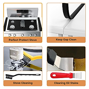 Guards for Gas Stove Top Protector Covers 0.3mm,Heat Resistance Burner Covers 3 Stove Mat Protector with 2 Stove Gap Fillers&Cleaning Brushes&Scraper Reusable Durable Washable and Cuttable