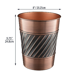 Monarch Abode 39628 Handcrafted, Wave Embossed, Metal Wastebasket Trash Can for Home Office Bedroom, Decorative Wastebasket, Modern Bathroom Decor, Durable, Antique Copper Finish