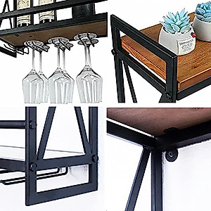 uyoyous Industrial Wine Racks 23.6 Inch Wall Mounted Wine Rack with Wine Bottles and Glass Holder 2-Tier Rustic Metal Hanging Wine Storage Display Shelf for Home Restaurant Bar