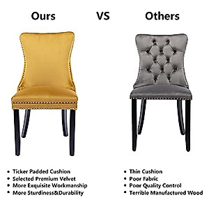 Velvet Upholstered Dining Chairs Set of 2 Wingback Kitchen Room Accent Chairs Solid Wood Leg Dinner Chairs with Nailhead Trim Button Tufted Back,Stylish,Luxury and Elegant (Golden Yellow)