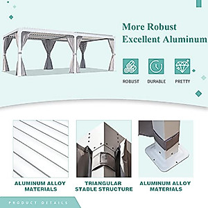 MELLCOM 10'×20' Outdoor Louvered Pergola with Adjustable Aluminum Rainproof Roof, Patio Hardtop Gazebo Sun Shade Shelter for Beach Deck Patio Garden Yard, Curtains and Netting Included, White