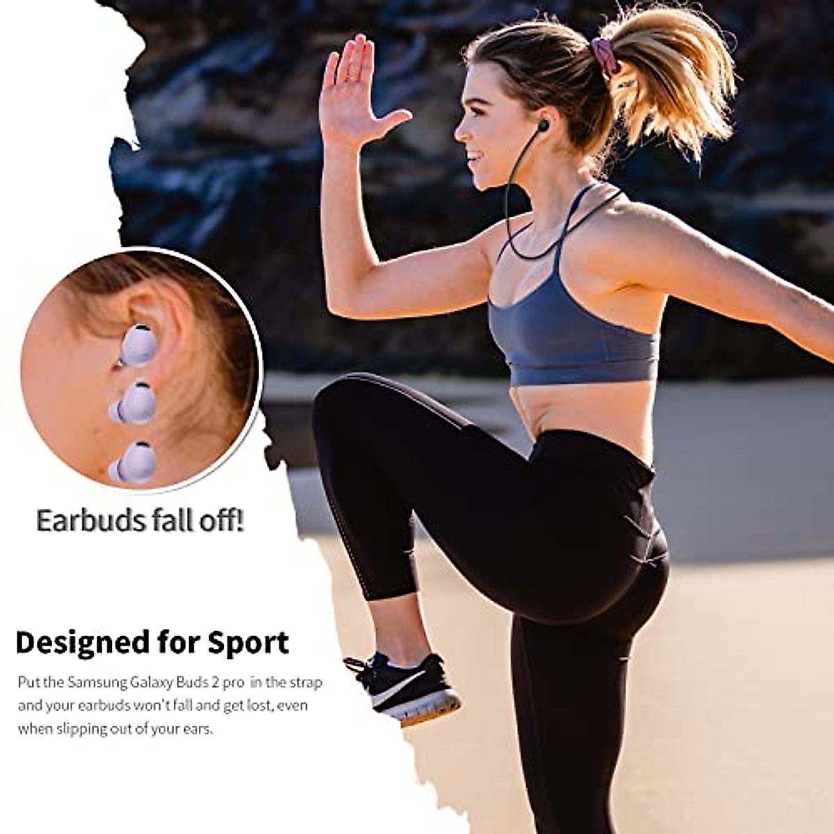 WOFRO Anti-Lost Strap for Galaxy Buds 2 Pro (2022), Sports Soft Silicone Lanyard Accessories Compatible with Samsung Galaxy Buds Pro 2 True Wireless Bluetooth Earbuds Neck Rope (Black), In Ear