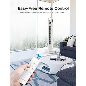 Simple Deluxe Tower Fan with Remote, 46 Inch Oscillating Fan, Bladeless Fans with 24H Timer, 3 Speeds, 3 Modes, LED Display, Cooling Standing Floor Fan for Bedroom Living Room Home Office