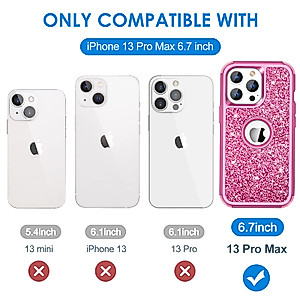 Hython Case for iPhone 13 Pro Max Case Glitter, Cute Shiny Bling Sparkle Cover, Heavy Duty 3 in 1 Hybrid Hard PC Soft TPU Bumper Full Body Shockproof Protective Phone Cases for Women Girls, Rose Red