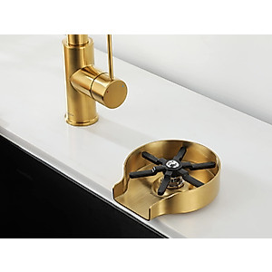 AguaStella ASR01GS Brushed Gold Metal Glass Rinser for Kitchen Sink with Cover, Kitchen Sink Cup Riner, Bar Glass Rinser, Kitchen Sink and Bar Sink Accessory