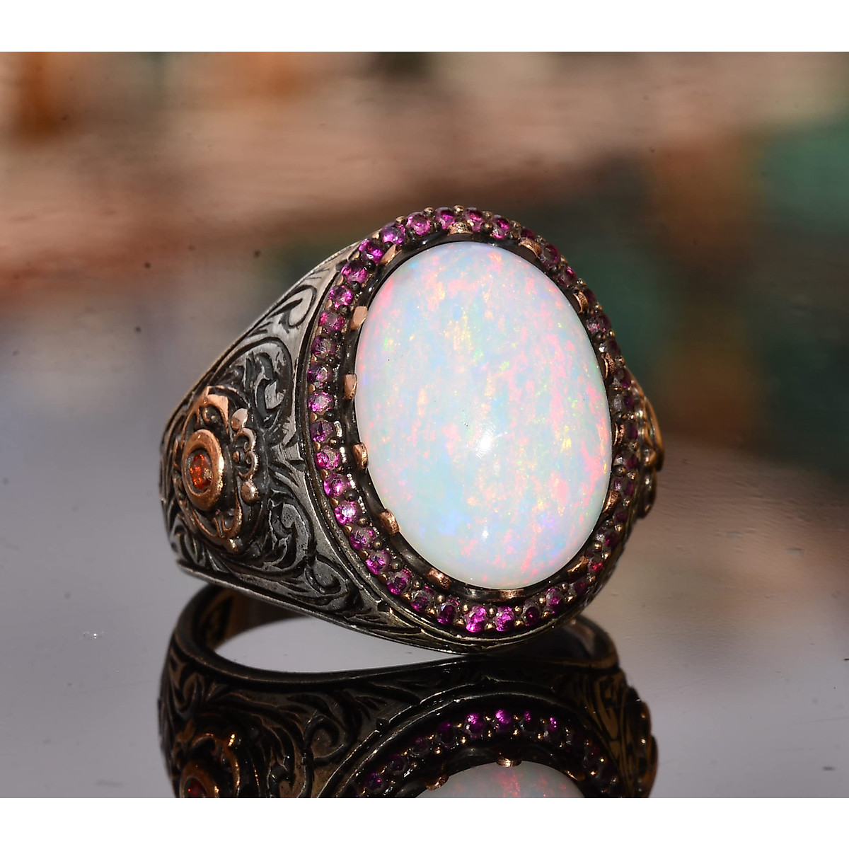 Genuine Natural Australia Opal Gemstone Ring, 7.55 Carat, King Ring, Sterling Silver Ring, Engagement Ring