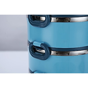 Mr.Dakai Bento Box Adult Lunch Box -81oz Stackable Bento Lunch Box for Adults,3-Tier All-in-One Insulated Thermal Food Containers,Leakproof Lunchbox with Bag/Utensil for Dining Out,Work,Blue