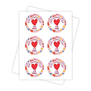 Personalized Valentine's Day Stickers, Custom Happy Valentine's Day Stickers, Valentines Labels, Round Valentines Party Favors, Gift Sticker, VP2304