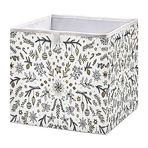 Blueangle Christmas Floral Rectangle Storage Bin, 15.8 x 10.6 x 7 in, Large Collapsible Organizer Storage Basket for Home Christmas Décor（207）