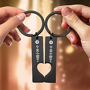 Personalized Music Spotify Code Keychain Custom Engraved Song Stainless Steel Heart Couples Keychain Gifts Black
