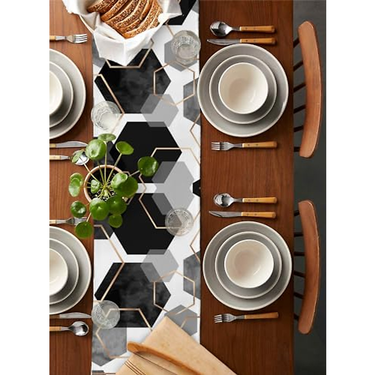 Lsrtoss Black Grey Geometric Table Runner 120 Inches Long Farmhouse Dress Scarves, Yellow Modern Abstract Art Aesthetics Dining Tablerunner for Coffee Table/Kitchen Island/Party Décor, 13" x 120"