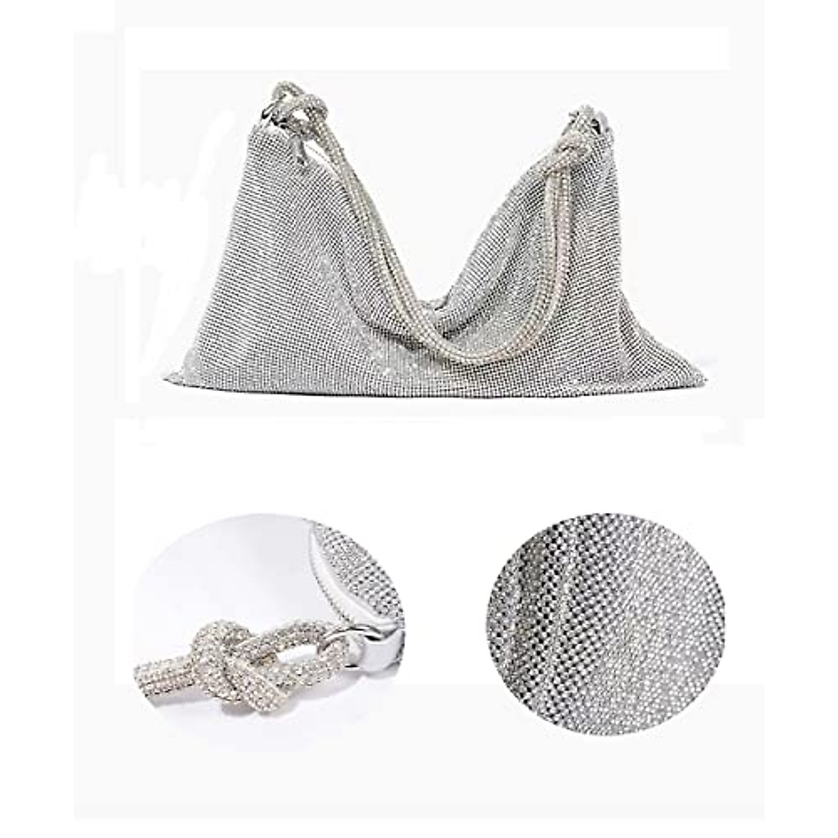 ALSTYTURE Evening Prom Bag for Women - Diamond Bling Handbag for Girls - Sparkly Rhinestone Purse Underarm Hobo Clutch Bag (silver)