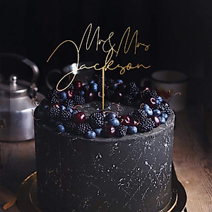 Luxtomi - Wedding Cake Toppers, Wedding Cake Toppers Bride and Groom, Custom Cake Topper, Customize Your Own Anniversary (Style 2, Metallic Gold Both Sides)