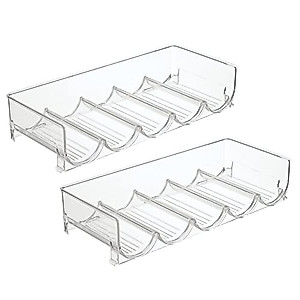mDesign Plastic Free-Standing Water Bottle and Wine Rack Storage Organizer for Kitchen Countertops, Table Top, Pantry, Fridge - Stackable - Holds 5 Bottles Each, 2 Pack - Clear