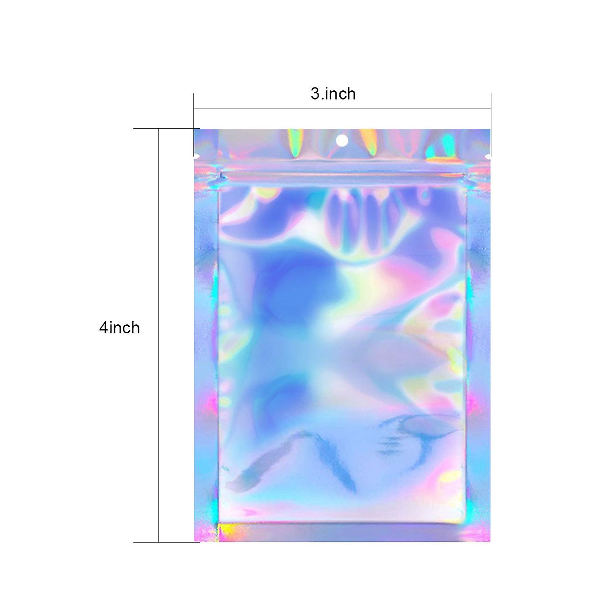 100pcs 3"X 4" Smell Proof Resealable Mylar Bags Food Storage Holographic Bags Foil Pouch Double-Sided Zipper lock Bag