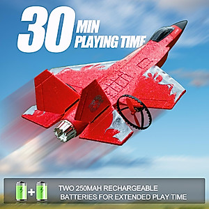 crohorizon Remote Control Airplane for Kids Over 12 Years of Age with 2 Batteries,2 Channel Foam RC Plane Toys for Boys and Girls-Red