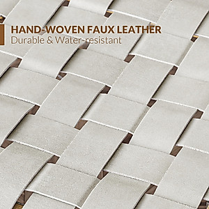 BELLEZE Woven Faux Leather Accent Chair Set of 2, Boho Mid Century Modern Lounge Chair with Solid Wood Frame, 300Lbs, Armless Side Reading Chair for Living Room, Bedroom, Patio - Morgan (White)