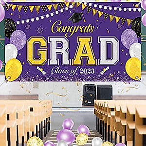 Aigybobo 2023 Graduation Party Decorations -78.7"x40" Graduation Banner, Class of 2023 Graduation Decorations Party Supplies, Gongrats Grad Photo Booth Props for Home Indoor & Outdoor (Purple)