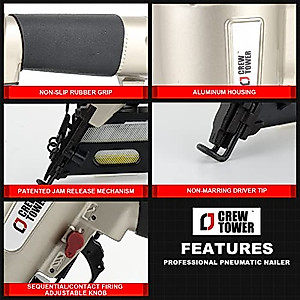 CREWTOWER NT65 15 Gauge, 1-1/4" to 2-1/2" Angle Finish Nailer Pneumatic Finishing Nail Gun for Molding, Baseboard, Trim and Finishing, Air-powered