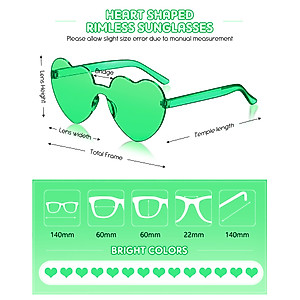 Colzzy Pcs Heart Shaped Rimless Sunglasses Transparent Colorful Frameless Glasses Eyewear Bachelorette Party (Fluorescent Green)