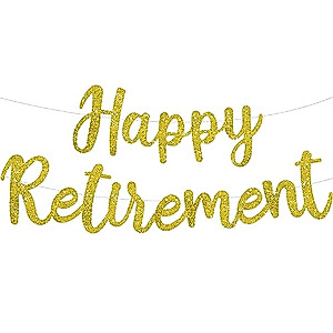 BEISHIDA Gold Glitter Happy Retirement Banner -NO DIY, Pre-Strung Happy Retirement Banner Decoration for Women&Man, Party Supplies for Retirement