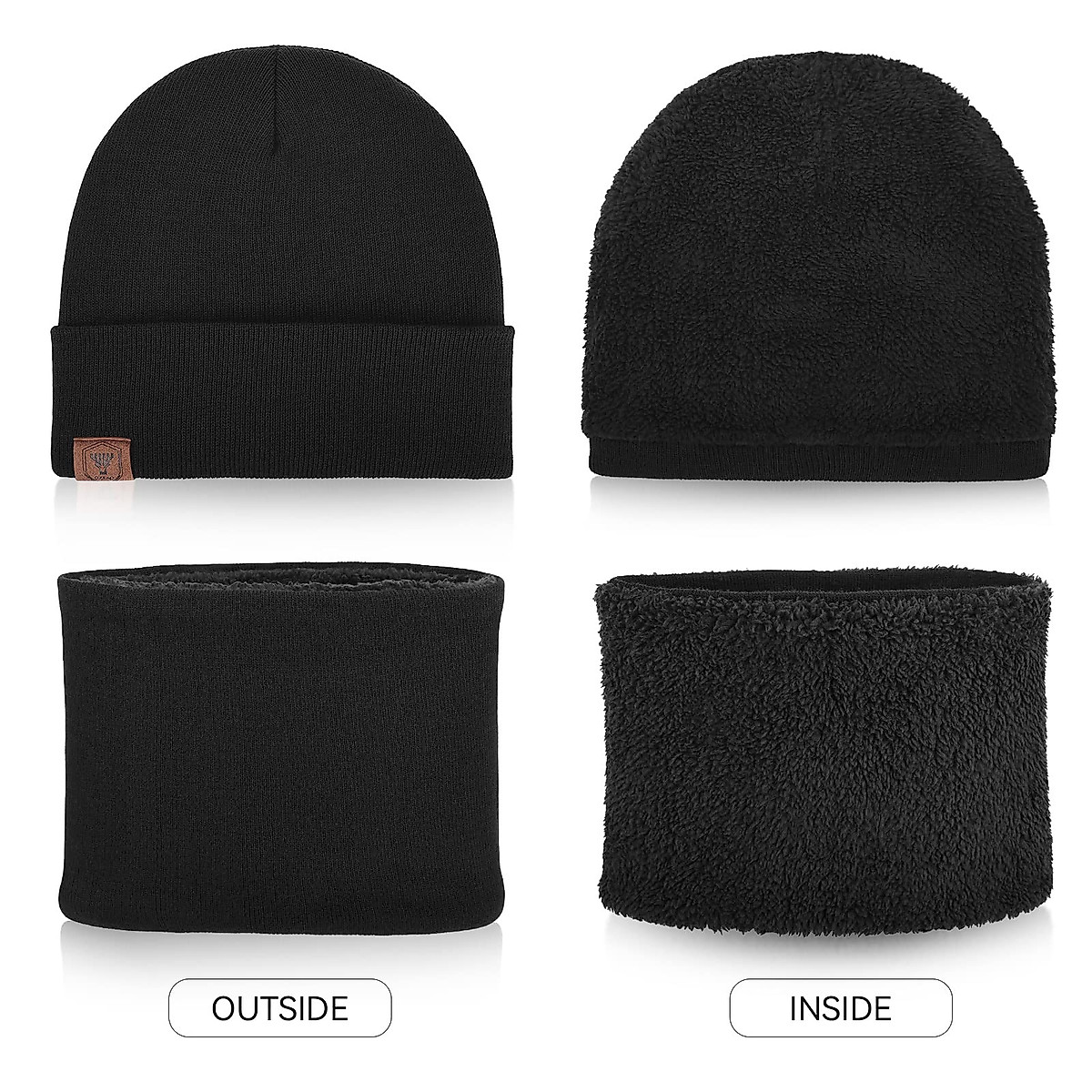 OZERO Beanie Hat Scarf and Gloves 3 in 1 Set for Men and Women - Winter Touchscreen Gloves Knit Hats and Neck Warmer Slouchy Daily Warm Set Black