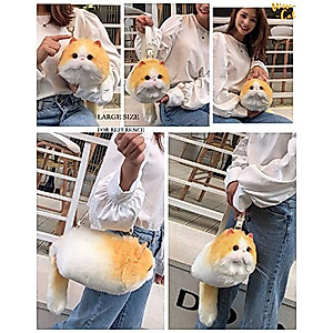RJStylish Fashion Handmade Cutest Cat-like Plush Kitty Purse for Women Tote bag Shoulder bag Crossbody bag (Yellow N White Cat, Large)