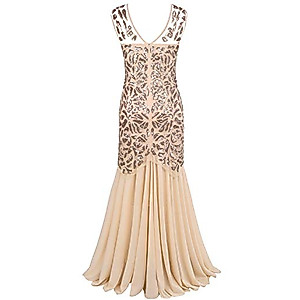 PrettyGuide Women 's 1920s Art Deco Sequin Gatsby Formal Evening Prom Dress L Champagne