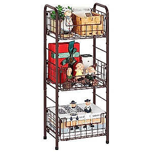 Freestanding Bathroom Shelving Unit,Metal 3 Tier Shelf,Bathroom Storage Organizer Shelf Basket Shelf for Bathroom,Kitchen,Living Room,Can Accommodate Toiletries Home Office Supplies(Antique Brass)