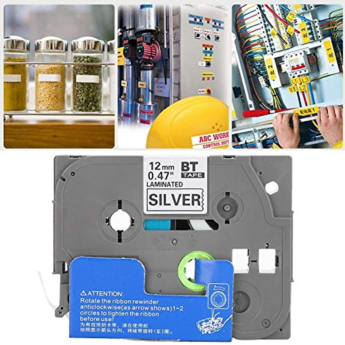 Agatige Compatible Label Tape Replacement for Brother Printer Ribbon Tapes Label Maker Tapes(12mm Black on Matte Silver)