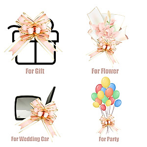 10 Pcs 6" Large, Wedding Pull Bow Organza Striped Ribbon String, Pull Bows, String Bows, Basket Pull Bows, Wedding Party Bridal Giftwrap Wrapping Bows -Pink