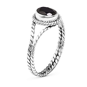 Cut Black Onyx Ethnic Vintage Gipsy Delicate Oval Ring 925 Sterling Silver Tribal Boho Chic (7)