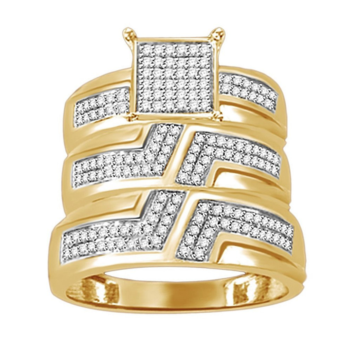 AFFY 1/2 Cttw White Natural Diamond Wedding & Engagement Trio Band Ring Set in 14k Yellow Gold Over Sterling Silver (0.5 Carat)