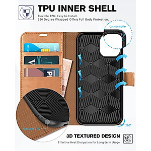 TUCCH Wallet Case for iPhone 12/iPhone 12 Pro 5G, Magnetic PU Leather Stand Flip Cover with TPU Protect Inner Shell, RFID Blocking Card Slot Compatible with iPhone 12/12 Pro 6.1-inch, Light Brown