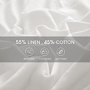 David's Home Cotton Linen Duvet Cover Set, Soft and Breathable for Hot Sleepers, Textured Bedding Breathable Durable Soft Comfy 90 x 92 Inches (White, Queen)