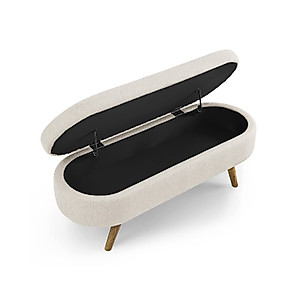 ECLYL Oval Storage Bench 43.5" Linen Fabric Upholstered Entryway Bench with Solid Wood Legs Ottoman Bench Indoor Bench for Living Room/Bedroom/End of Bed/Entryway (Beige)