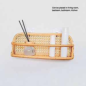 Mumusuki Floating Shelf, Wall Mounted Shelf Storage Organizer Rattan Decorative Shelves Hanging Basket for Shower Kitchen Bathroom Pantry Entryway Storage