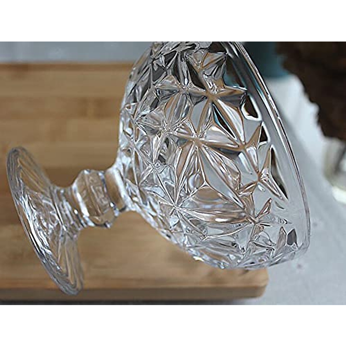 Lawei Set of 6 Glass Dessert Bowls, 10 Oz Footed Ice Cream Sundae Cups, Vintage Embossed Thick Dessert Dishes, Clear Crystal Glass Serving Bowls for Parfait, Dessert, Snack, Cocktail, Cereal, Fruit