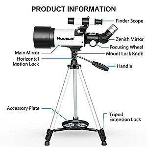 Telescope, 70mm Aperture 500mm Telescopes for Adults Astronomy & Kids Beginners, Fully Multi-Coated Travel Refractor Telescopes with Phone Adapter, Wireless Control, Astronomy Gift for Kids
